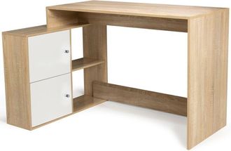 IDMarket Bureau dangle en forme de L BOB avec portes façon hêtre et blanc
