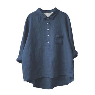 Generic Chemise pour Femmes Coton Et Lin Chic Casual Chemises D&eacute;t&eacute; Manche Longue &Agrave; Col V Loose Hauts Leger Comfy Tuniques &Agrave; La Mode Coton Et Lin Grande Taille