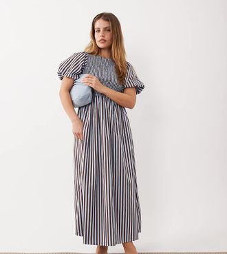 New Look Petite Robe mi-longue &agrave; fronces et rayures - Bleu