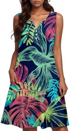 Generic Robe boh&egrave;me 2026 pour femme - D&eacute;bardeurs d&eacute;t&eacute; 2025 - Col en V - Sans manches - D&eacute;contract&eacute; - Mignon - Coupe ample - V&ecirc;tements de plage fluides, camouf