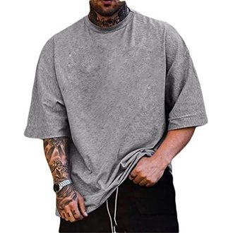 Minetom T-Shirt Oversize pour Homme Col Rond Large Manches Courtes Oversized Imprimé Tee Shirt Sport Décontracté Chemises B Gris XXL