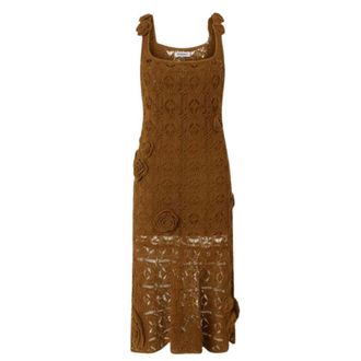 Pinko Pinko, Femme, Robes, Brun, Taille: 40 FR Robe midi en crochet avec fleurs appliqu&eacute;es