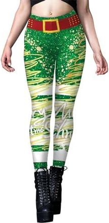 Generic Pantalon de surv&ecirc;tement de No&euml;l pour femme Imprim&eacute; &agrave; paillettes Ray&eacute; Legging de yoga d&eacute;contract&eacute;, Vert, XL