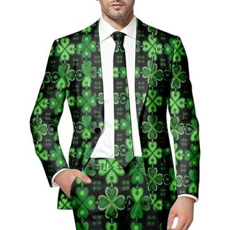 Generic Veste pour homme - Vert - Imprim&eacute; tr&egrave;fle - Manches longues - Coupe ajust&eacute;e - Costume de f&ecirc;te pour carnaval et soir&eacute;es &agrave; th&egrave;me, 007., XXL