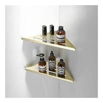 Generic HEXEH Étagère dangle de douche dorée brossée pour salle de bain, étagères flottantes en acier inoxydable, étagère de rangement pour shampooing, savon,
