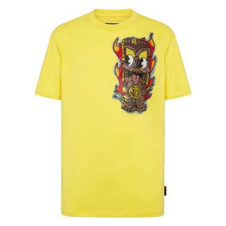 Philipp Plein Homme, Tops, Jaune, Taille: 4XL T-shirt Col Rond MC Hawaii
