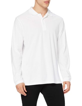 Fruit Of The Loom Hochwertiges Langarm-Poloshirt für Herren, weiß, XL