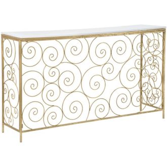 Paris Prix Console Design en Marbre Spirale 140cm Blanc & Or