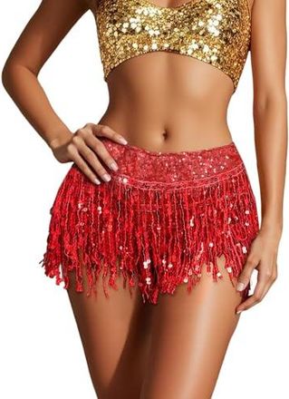 Generic Jupe Paillette Femme Jupes Sequin Jupe Pliss&eacute;e Courte Danse Femme avec D&eacute;tails en Paillettes pour Performances et Danses