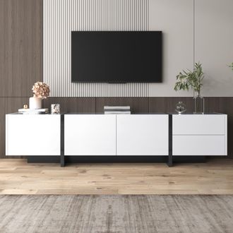 Generic TV Schrank Weiss mit Stauraum Schubladen T&uuml;ren D&auml;mpfungsscharniere stabile MDF Struktur pflegeleicht funktional lowboard stehend f&uuml;r Medien Aufbewahru