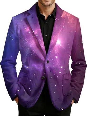 Generico Galaxy Veste de costume pour homme Coupe slim Imprim&eacute; 3D Galaxie Graphique Galaxie Univers &Eacute;toile Espace F&ecirc;te Blazer de remise des dipl&ocirc;mes, D Violet,