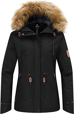 Wantdo Femme Manteau dhiver Imperméable Snowboard Grande Taille Parka Randonnée Veste de Pluie Outdoor Blouson de Ski Décontracté Coupe-Vent Noir L