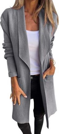 TOMWELL Manteau Femme Hiver Chic Revers Manches Longues Manteaux en Laine Casual Léger Cardigan Overcoat Automne Veste Elegant A Gris M