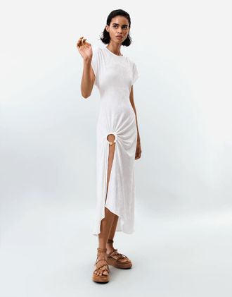 Desigual Vestido - Robe floqu&eacute;e &agrave; manches courtes - Banc-Blanc