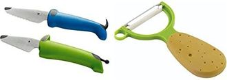 Kuhn Rikon KUHN 22289 RIKON Kinderkitchen Messerset 2-teilig, grün/blau, & Gemüsesparschäler Veggie Kartoffel, gerade Klinge