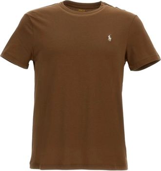 Polo Ralph Lauren Homme, Tops, Brun, Taille: XL T-shirt &agrave; Col Rond C&ocirc;tel&eacute;