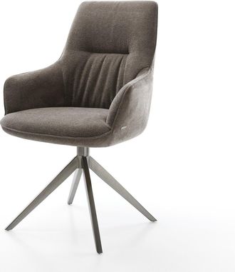 DELIFE Drehstuhl Zelia-Flex mit Armlehnen Strukturstoff Soft Taupe Kreuzgestell breit Graphit 360&deg; drehbar Wippfunktion Taschenfederkern, Esszimmerst&uuml;hle