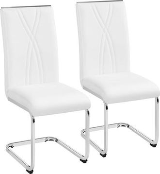 Yaheetech 2er K&uuml;chenst&uuml;hle-Set Schwingstuhl mit Metalluntergestell Esszimmerstuhl Polsterstuhl f&uuml;rs Esszimmer/K&uuml;che/Wohnzimmer/Restaurant/Konferenzraum, wei&szlig;