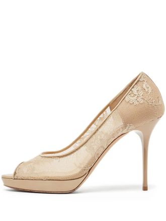Jimmy Choo London escarpins en dentelle fleurie à bout ouvert 105 mm - Tons neutres