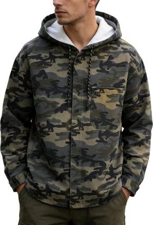 Generic Mens Lightweight Jackets Casual Loose Fit Denim Jacket Long Sleeve Distressed Trucker Outwear with Hood Camouflage X Large