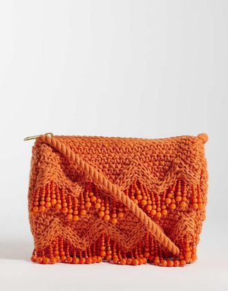 Accessorize Umh&auml;ngetasche im Makramee-Design in Orange mit Perlenverzierung