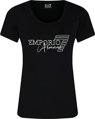 Emporio Armani T-shirt pour femme 6HTT21 TJ5GZ, manches courtes, col rond, veste ajustée, Noir, Medium