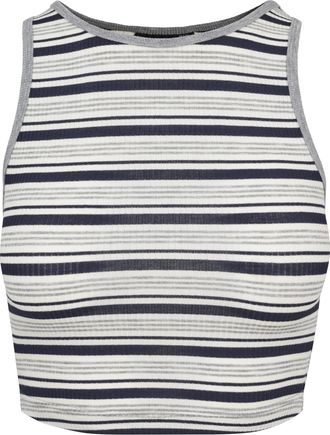 Urban Classics Damen Ladies Rib Stripe Cropped Top Top,, per pack Mehrfarbig (navy/white/grey 01312), Large (Herstellergr&ouml;&szlig;e: L)