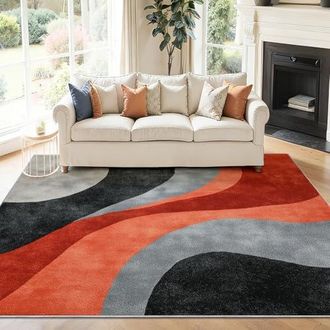 Generic Gris Tapis Salon Petit Tapis, 120 x 170 cm Paillasson Interieur Entree Antid&eacute;rapant, Abstrait Rayures Vagues Courbes Decoration Maison Grand Carpet po