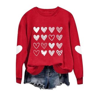 Generico Sweatshirt sans capuche pour femme, t-shirt avec imprim&eacute; de la Saint-Valentin pour femme, sweat &agrave; col rond, sweat &agrave; manches longues, chemisier, Vin, X