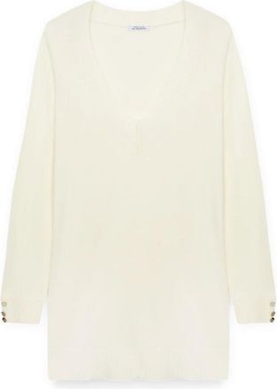 Fiorella Rubino Femme, Pulls, Blanc, Taille: 44 FR Long Pull avec Viscose Lenzing Ecovero