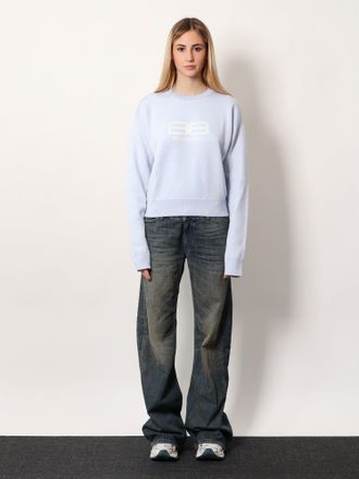 Balenciaga Womens Wool And Cotton Blend Sweater Blue