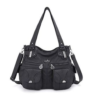Angel Kiss Conception de sac &agrave; main en cuir Angelkiss/&eacute;paule/&eacute;paule/large capacit&eacute; 8 petites poches pour filles/femmes, 5739 noir, M, &Eacute;l&eacute;gant