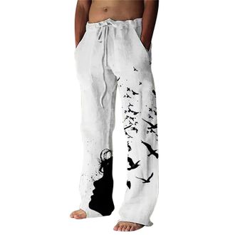 Generic Leinenhose Herren Lang, Leichte Sommerhose Herren, Sommer Leinen Hosen Chino Mit Taschen Hose Stretch Linen Pants Mit Druck Freizeithose Lang Stoffhos