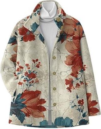 Keephen Botanical Floral 3D Impression Femmes Boho Bouton Flou Sherpa Polaire Vestes Léger Revers Col Manteaux Fluffy Flanelle Vêtement extérieur