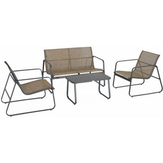 Sweeek Gartenset aus Metall und Textilene f&uuml;r 4 Personen Anthrazit / Naturfarben