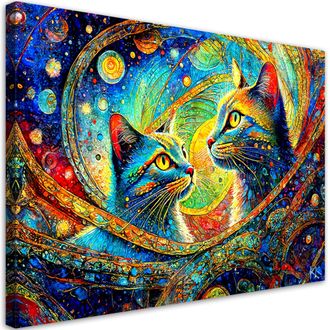Feeby Leinwand Bilder - Katze Tiere Abstrakt - 120x80 cm - Deko Wohnzimmer - Wandbilder Schlafzimmer - Deko Aesthetic - Wand Deko - Leinwand Groß - Deko Zim