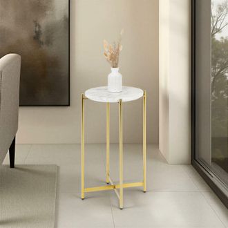 IDIMEX Beistelltisch CRATO mit Tischplatte aus Marmor, rund 36 cm, Bronze/Weiß - Sofatisch im modernen Design, ideal für Wohnzimmer, runder Couchtisch, kompa