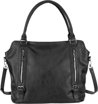 Generic Sac fourre-tout vintage en polyur&eacute;thane pour femme avec plusieurs fermetures &eacute;clair - Grande capacit&eacute; pour voyage, shopping, usage quotidien, Noir, 40