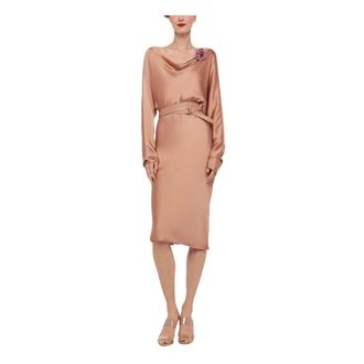 Norma Kamali Braunes Satinkleid mit langen &Auml;rmeln - - Dresses - Damen - Braun - M