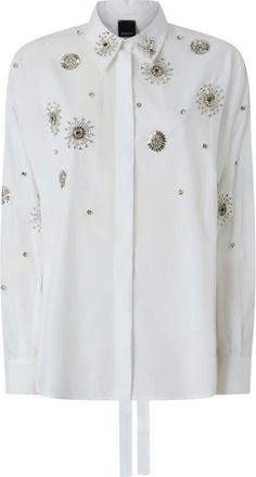 Pinko Pinko, Femme, Blouses et Chemises, Blanc, Taille: 36 FR Camicia in popeline ricami gioiello
