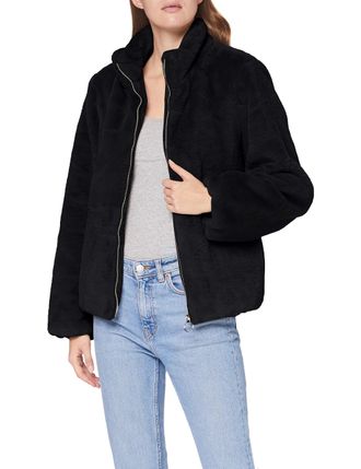 Sparkz Damen Kinga Fake Fur Bomber Kunstpelzmantel, Black, S