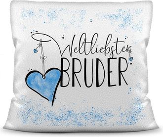 Tassendruck Familie-Kissen mit Spruch für den Weltbesten Bruder - Kissenbezug inklusive Kissen/Verwandte/Geschenk-Idee/Liebling/Kinder/Kissen Weiss Polyester