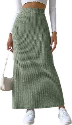 Onsoyours Jupe Longue en Maille Côtelée pour Femme avec Fente Taille Haute Vintage Rétro Jupe de Loisirs Jupe avec Taille élastique Jupe Crayon Jupe en Tricot A