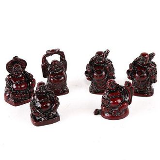 La Chineuse Schachtel mit 6 lachenden Buddhas vom Typ Maitreya - kleine Buddha-Statuen - Gesundheit, Glück, Weisheit, Erfolg, Liebe - Feng-Shui-Glücksbringer-Deko