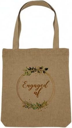 Fabulous Sac Shopping Tote Bag Aspect Lin - Engaged AF Mariage Noces Cercle Fleurs - Sac de Courses Toile Epaisse 360g Beige Naturel Cabas Port&eacute; Epaule Solide 