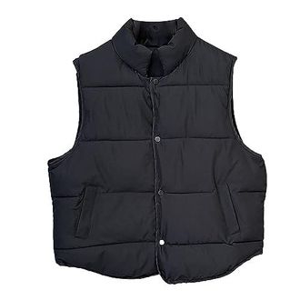 Generic Gilet thermique d&eacute;contract&eacute; et tendance avec poche pour femme, Noir, XL