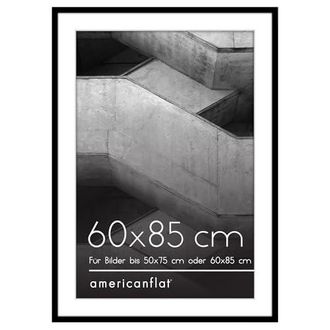 Americanflat Bilderrahmen 60x85 cm Schwarz - Bilderrahmen 50x75 cm mit Passepartout - aus Kunststoff mit poliertem Plexi-Scheibe