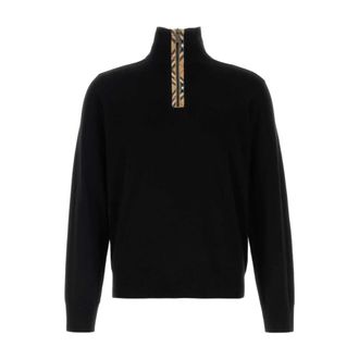Burberry Pullover mit Karomuster-Besatz aus Wolle und halblangem Rei&szlig;verschluss - - Knitwear - Herren - Schwarzk - M