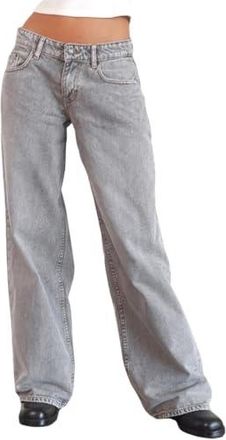 ORANDESIGNE Jean Coupe Droite Taille Basse pour Femme Y2k Jean Extensible Pantalon Droit en Jean A Gris Clair M