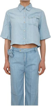 Blugirl Femme, Blouses et Chemises, Bleu, Taille: 42 FR Chemise Boxy en Lyocell Denim